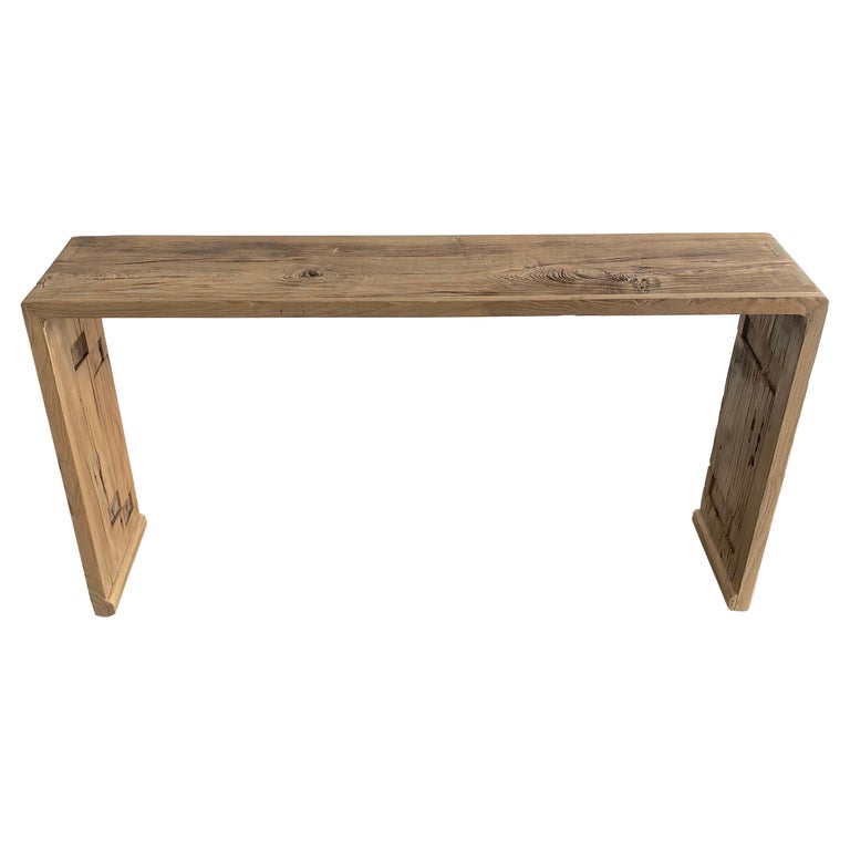 Reclaimed Elm Wood Rustic Waterfall Edge Console Table at 1stDibs