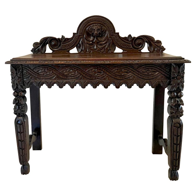Antique Victorian Carved Oak Side Table For Sale at 1stDibs