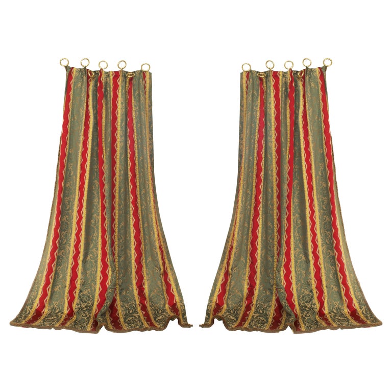 Pairs of French Victorian Damask Striped Drapes For Sale at 1stDibs