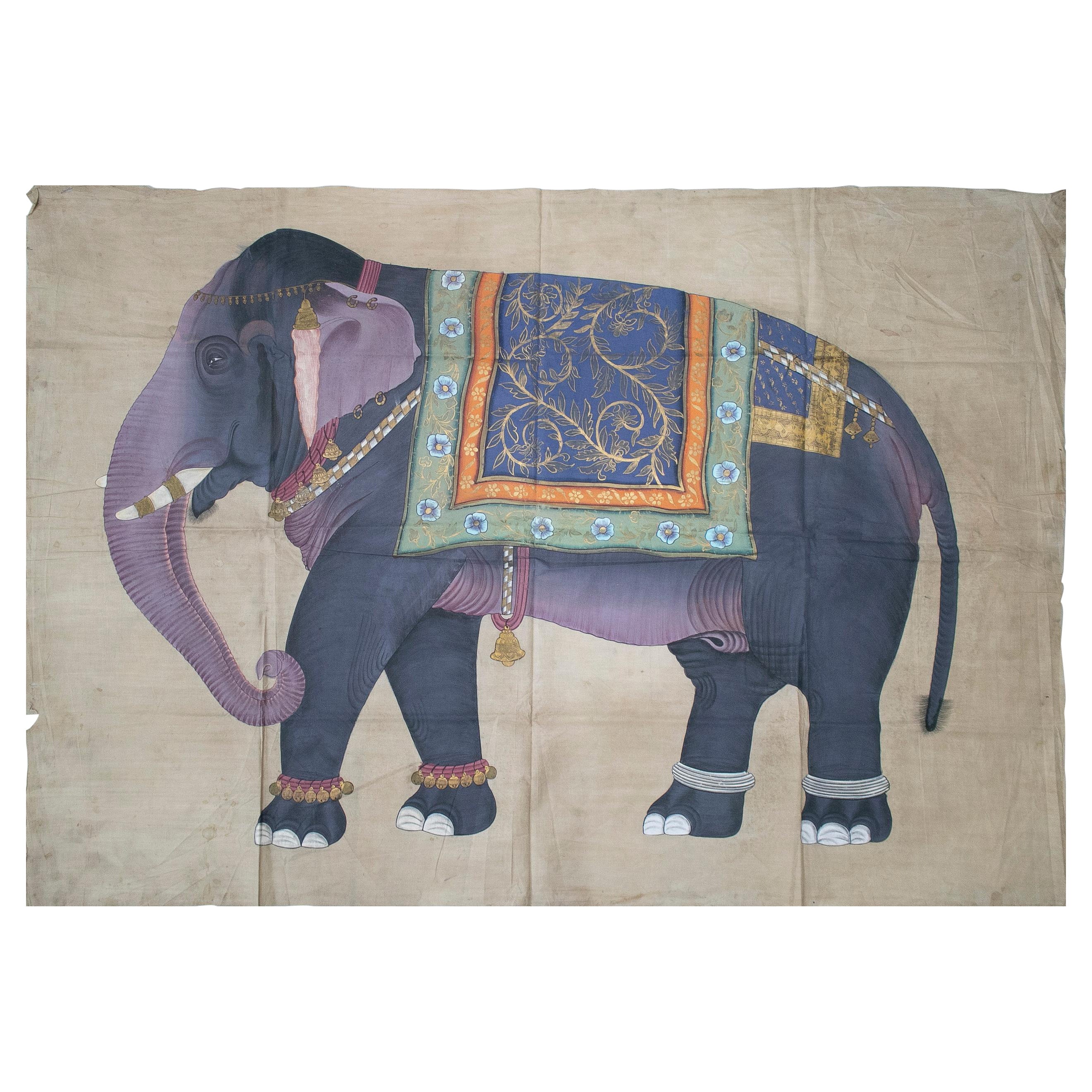 Debabrata Basu - Devi, Elephants, Acrylic on Canvas, Blue, Green by ...