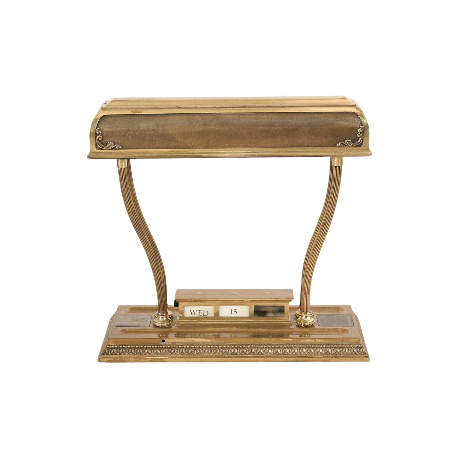 American Victorian Brass Desk Lamp and Calendar For Sale at 1stDibs