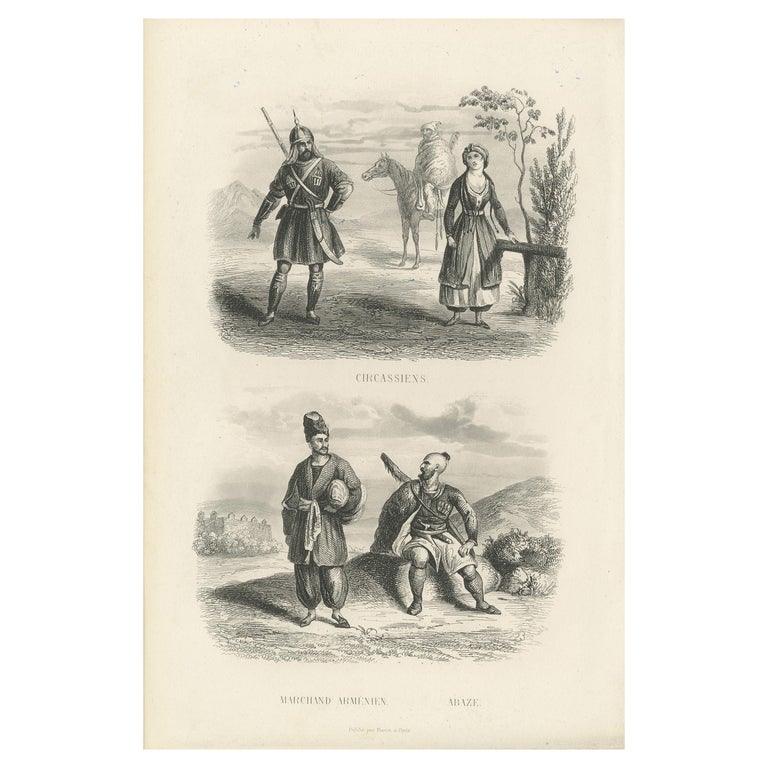Antique Print of a Circassian, Armenian Merchant and Abazin by Furne 'c ...