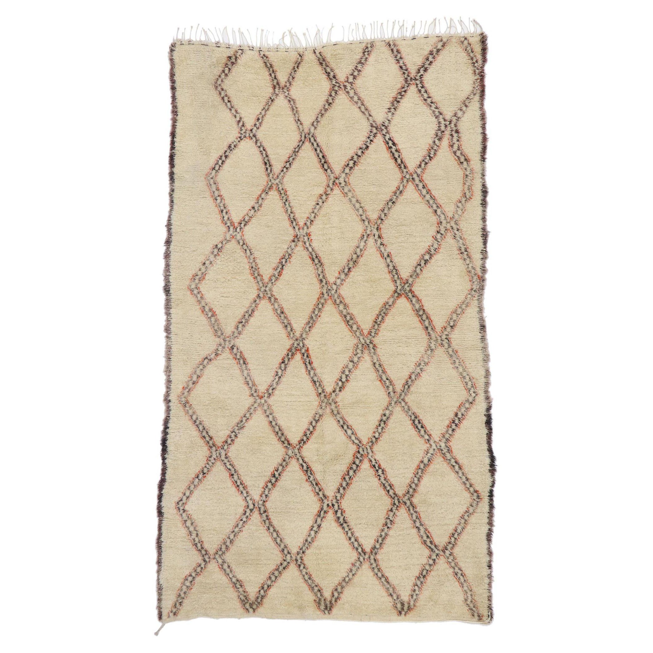 Vintage Beni Ourain Moroccan Rug with Mid-Century Modern Biophilic ...
