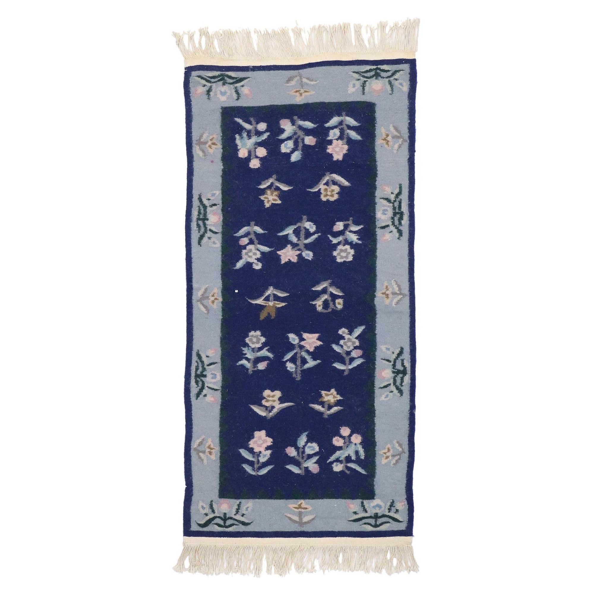 Vintage Chinese Floral Needlepoint Rug with French Country Style at 1stDibs