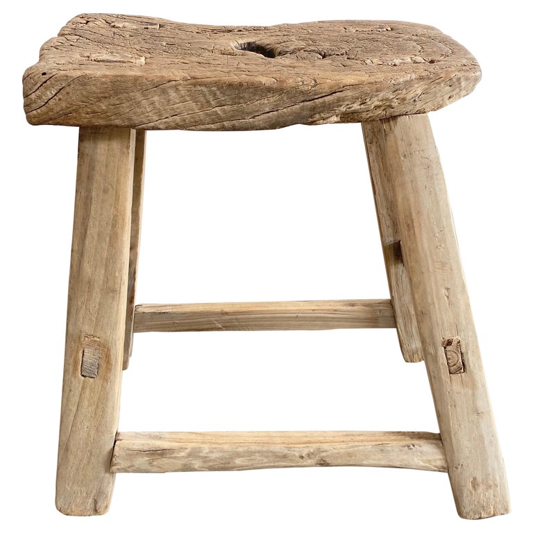 Vintage Elm Wood Stool For Sale at 1stDibs