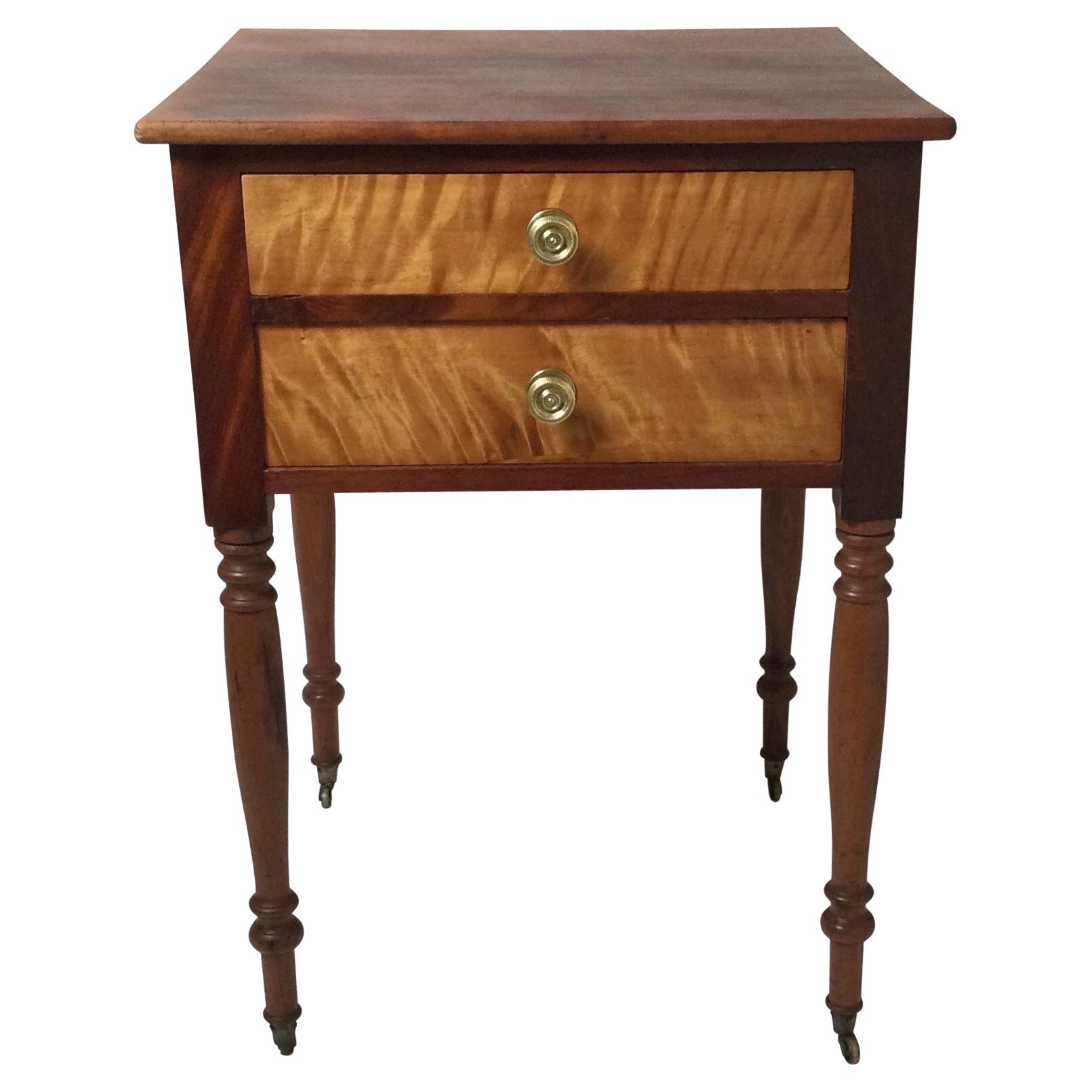 American Two Drawer Work Table in Cherry and Curly Maple, circa 1830 ...