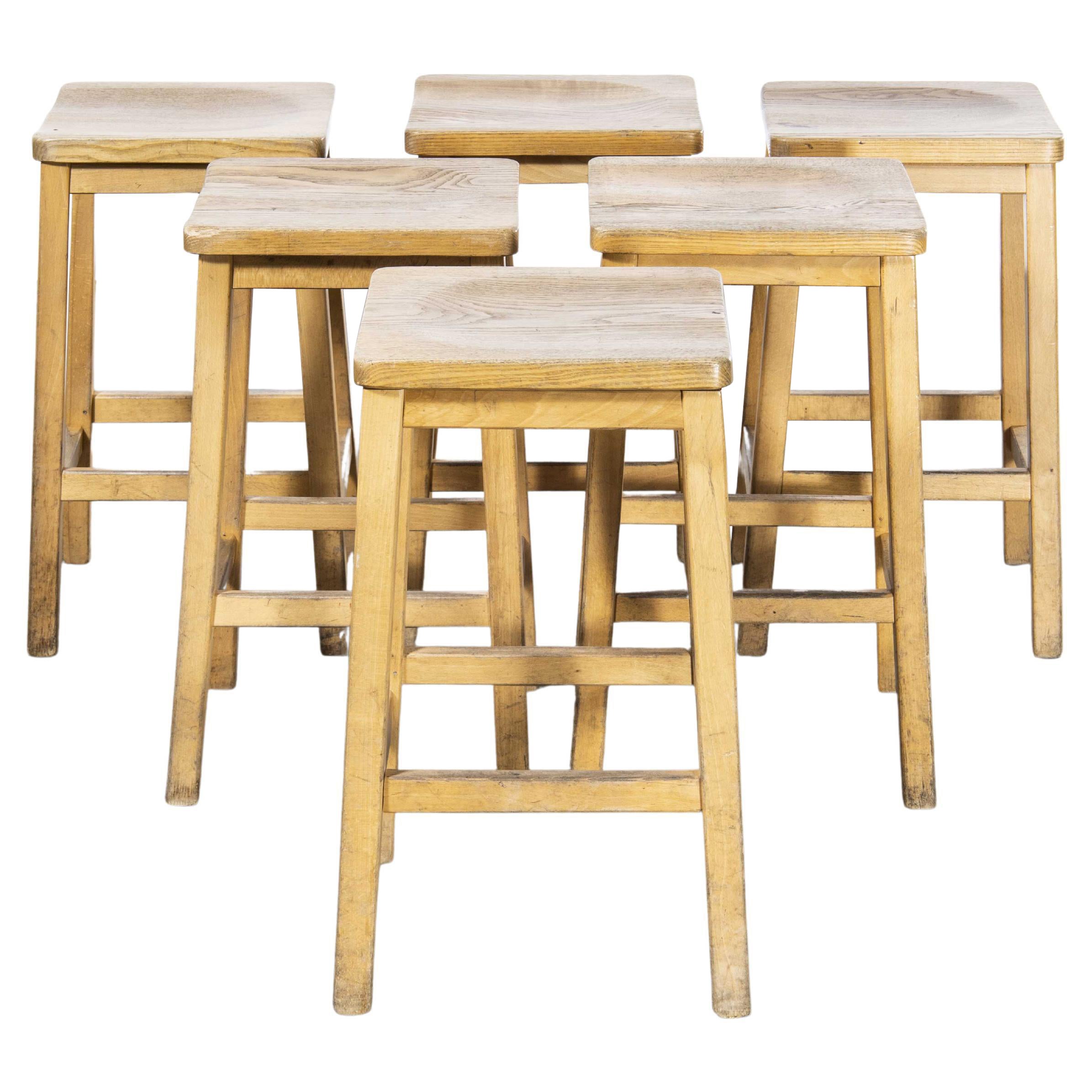 1950's English Oak School Laboratory High Stools, Set of Six at 1stDibs