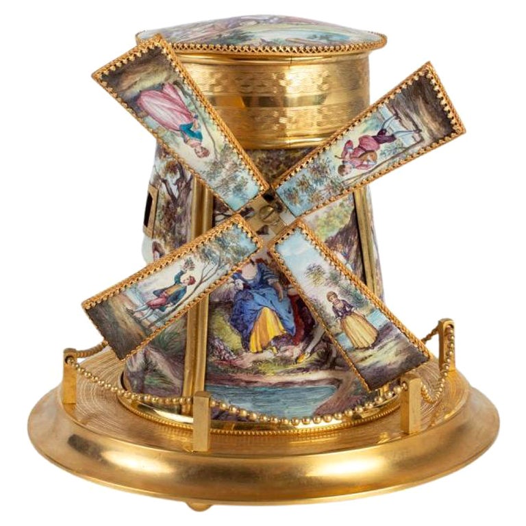 Beautiful Bronze Windmill Music Box For Sale at 1stDibs