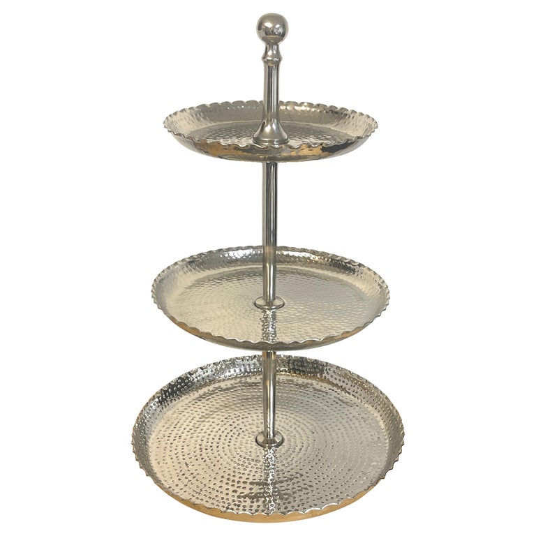 Large Modern Hammered Silverplated 3-Tier Stand, Attributed to Sarreid ...