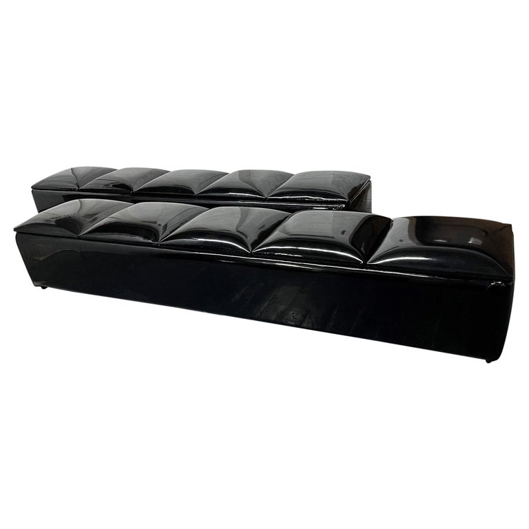 Pair 1960s Long Black Vinyl Benches For Sale at 1stDibs