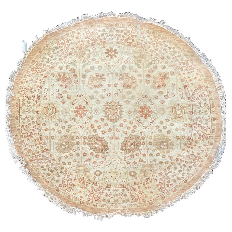 Gold Ivory Beige Floral Persian Style Round Rug For Sale at 1stDibs