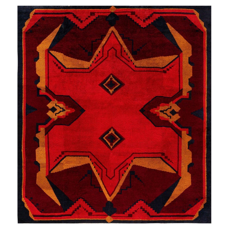 Vintage Art Deco Design Red Handmade Wool Rug by Doris Leslie Blau For ...