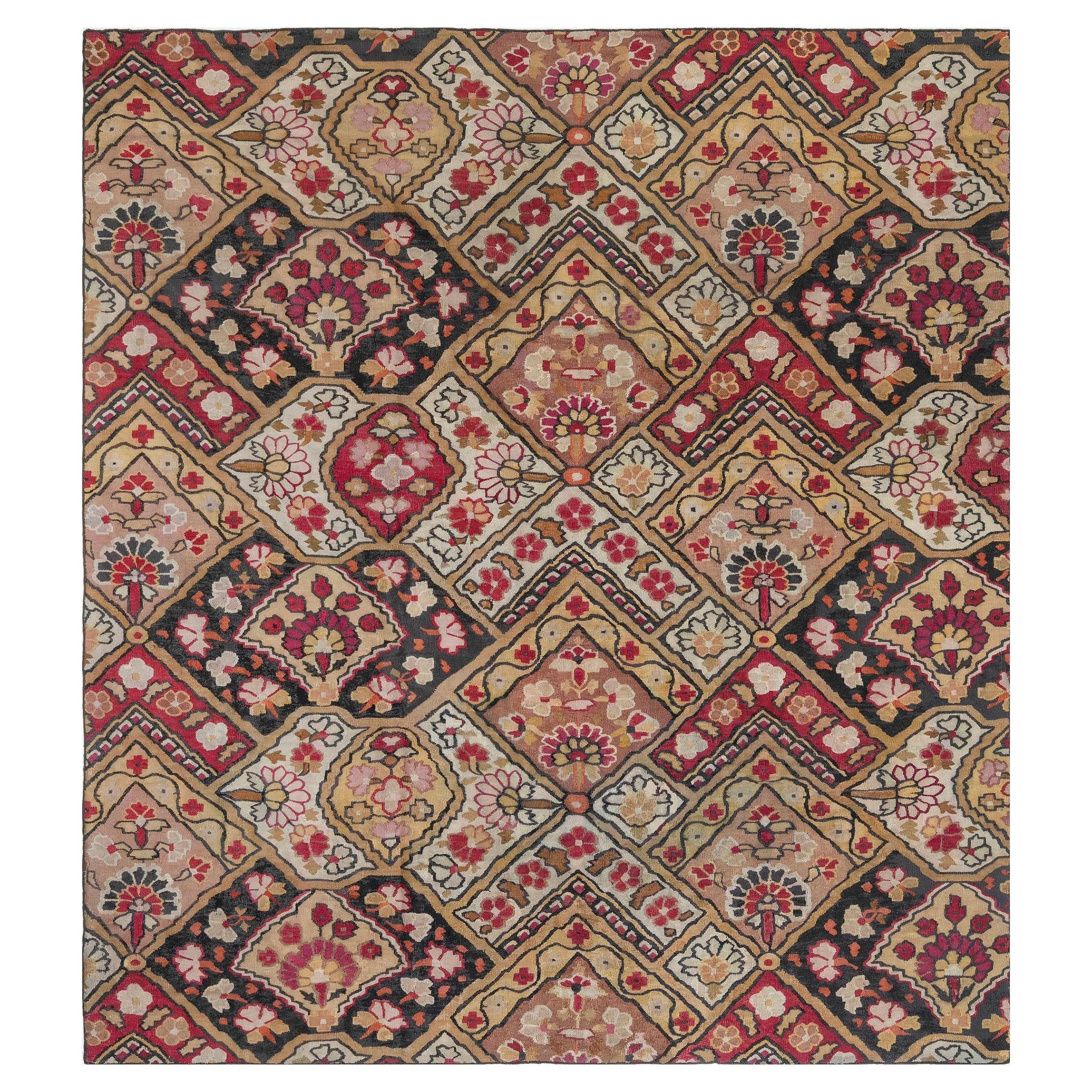 Taupe Floral Motif Area Rug For Sale at 1stDibs