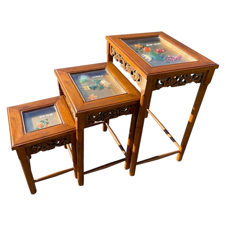 Asian Hardstone Nesting Tables, Set of 3 For Sale at 1stDibs
