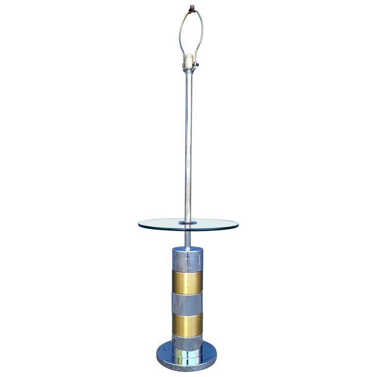Chrome and Glass End Table Floor Lamp at 1stDibs