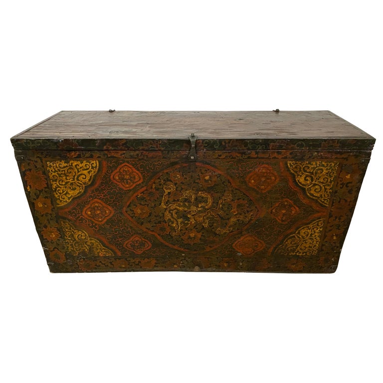 Antique Tibetan Painted Chest at 1stDibs