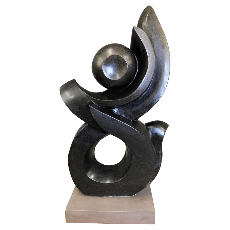 Dark Stone Abstract Art Sculpture on Base at 1stDibs