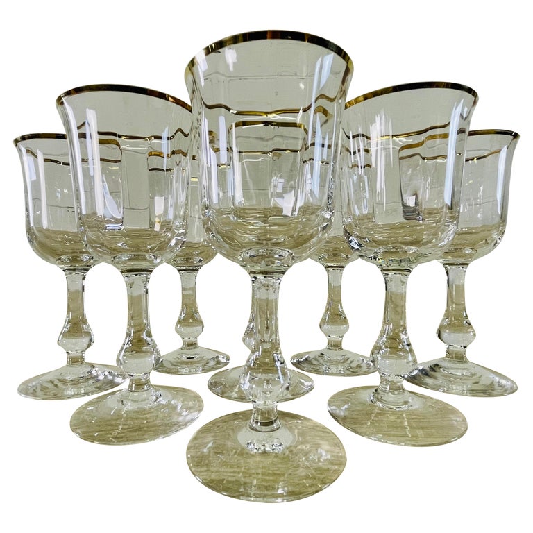 1970s Gold Rim Glass Wine Stems, Set of 8 at 1stDibs
