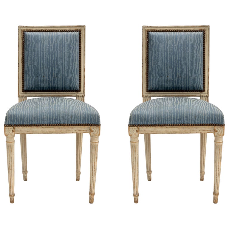 Set of 2 Louis XVI Period French Blue Chairs at 1stDibs