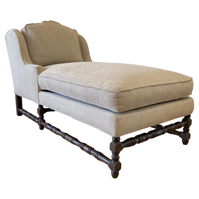 Custom Chaise Lounge with Wood Turned Legs at 1stDibs