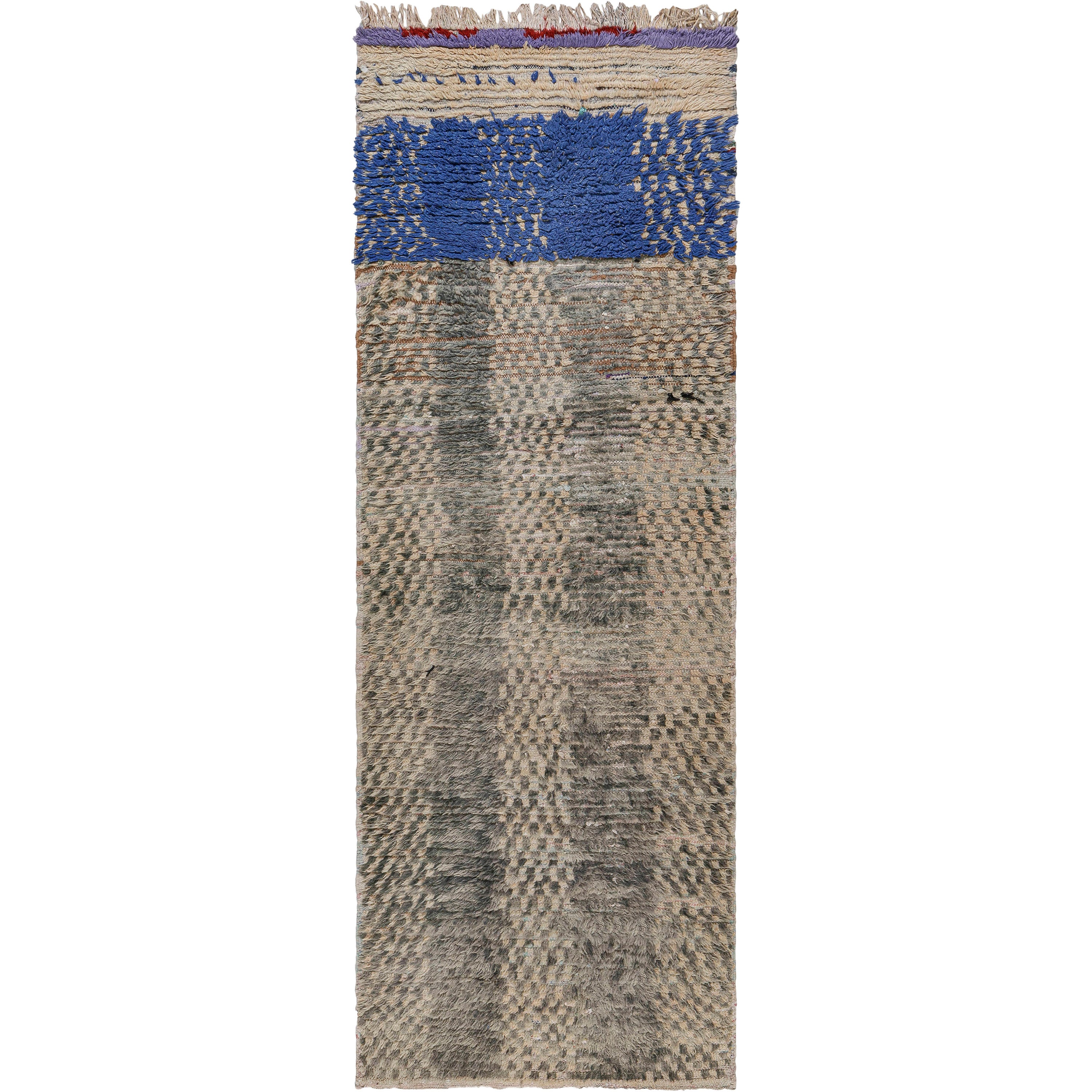 Midcentury Style Moroccan Handmade Wool Rug in Orange, Blue and Beige ...