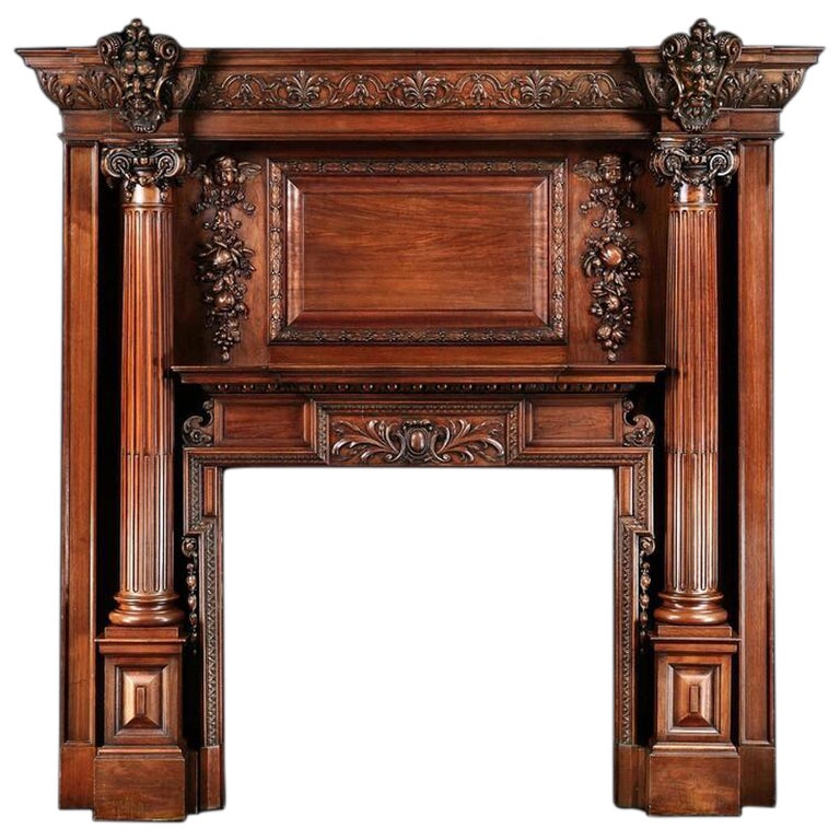Grand Antique 19th C Carved Walnut Fire Surround Provenance Castle ...