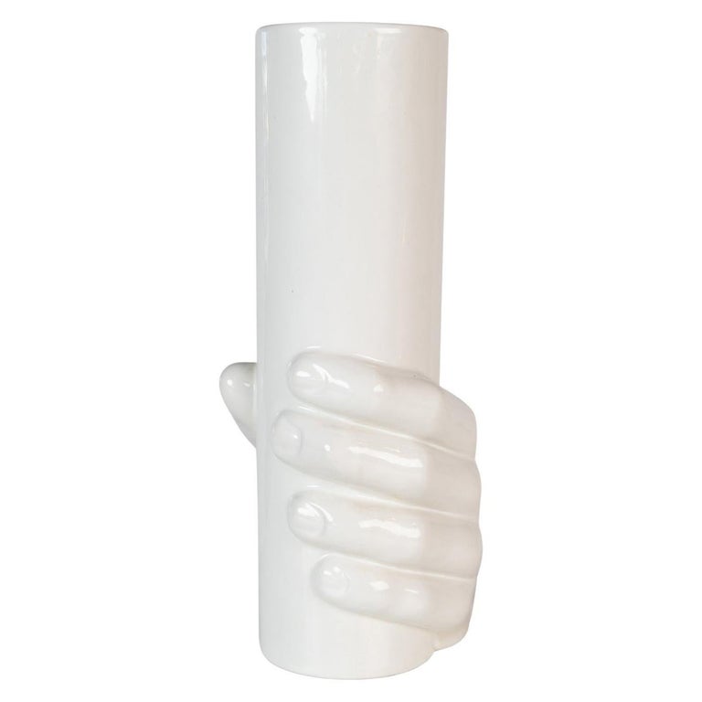 Raymor White Ceramic Hand Vase, 1960s For Sale at 1stDibs