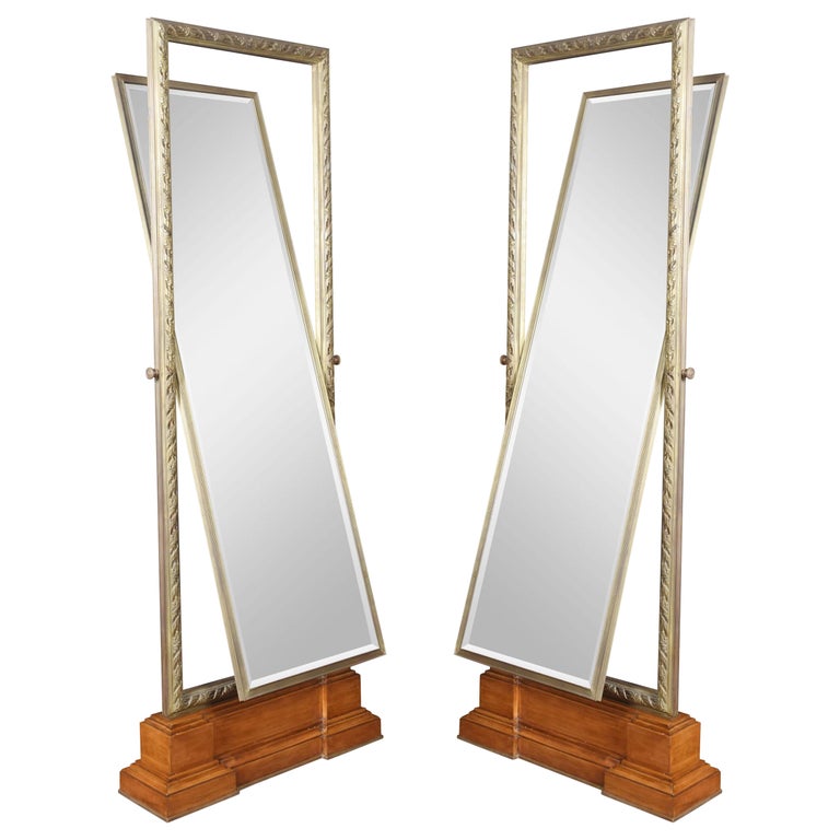 Pair of Versace Showroom Large Tooled Bronze Framed Two Sided Cheval ...