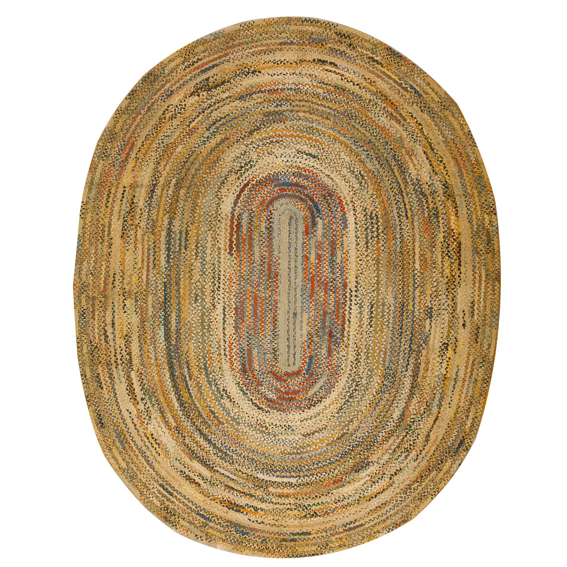 1930s American Braided Rug (6' x 7' - 182 x 213 cm ) For Sale at 1stDibs