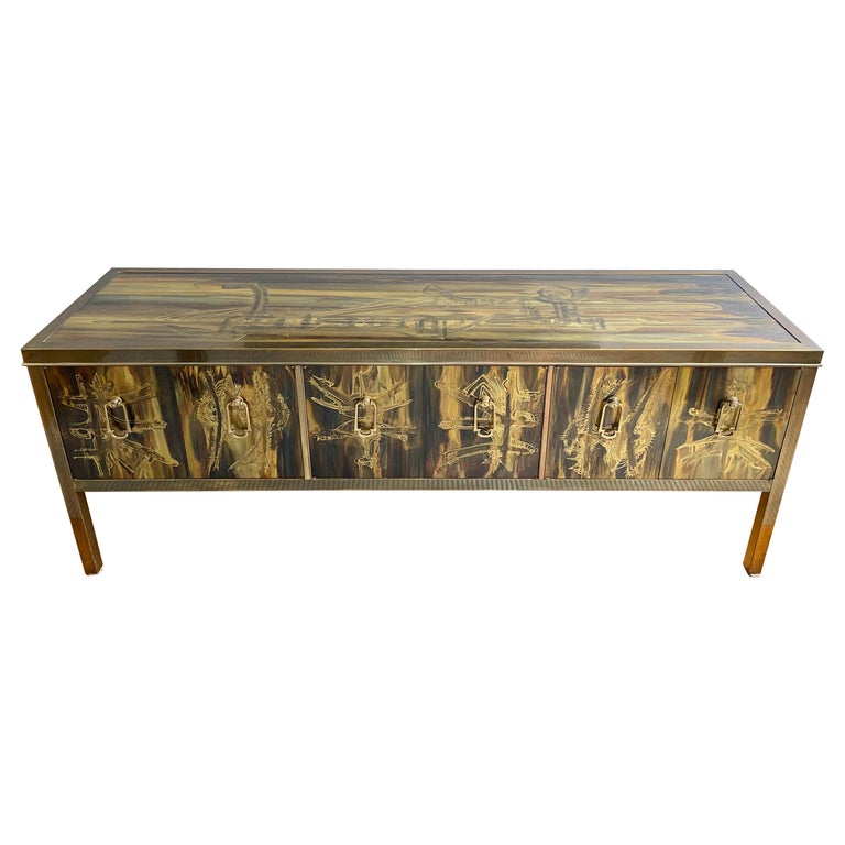 Bernhard Rohne Acid Etched Brass Buffet by Mastercraft For Sale at 1stDibs