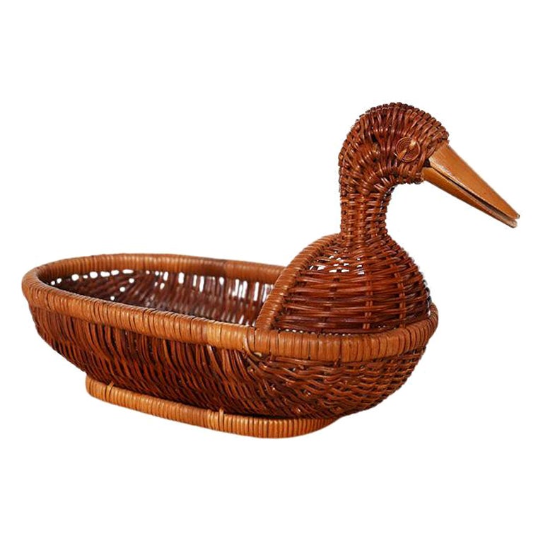 Small Rattan Wrapped Duck Basket For Sale at 1stDibs | wicker duck basket