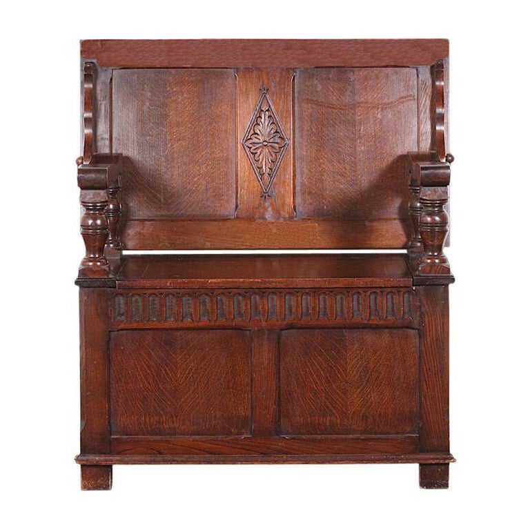 Vintage English Oak Monk's Bench at 1stDibs