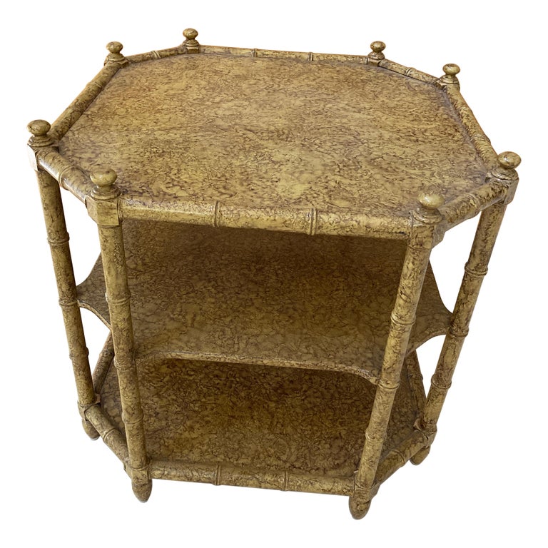 Faux Bamboo Octagon Walnut Chinese Chippendale Occasional Table Attr ...