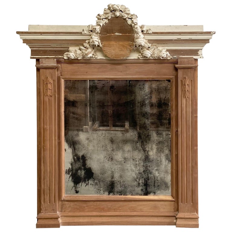 Architectural Rose Carved Header Mirror For Sale at 1stDibs