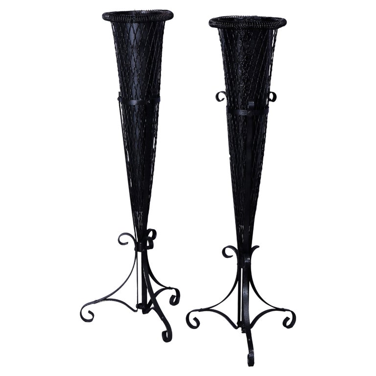 Antique Pair Wrought Iron and Wire Cone Form Urns circa 1910 For Sale ...