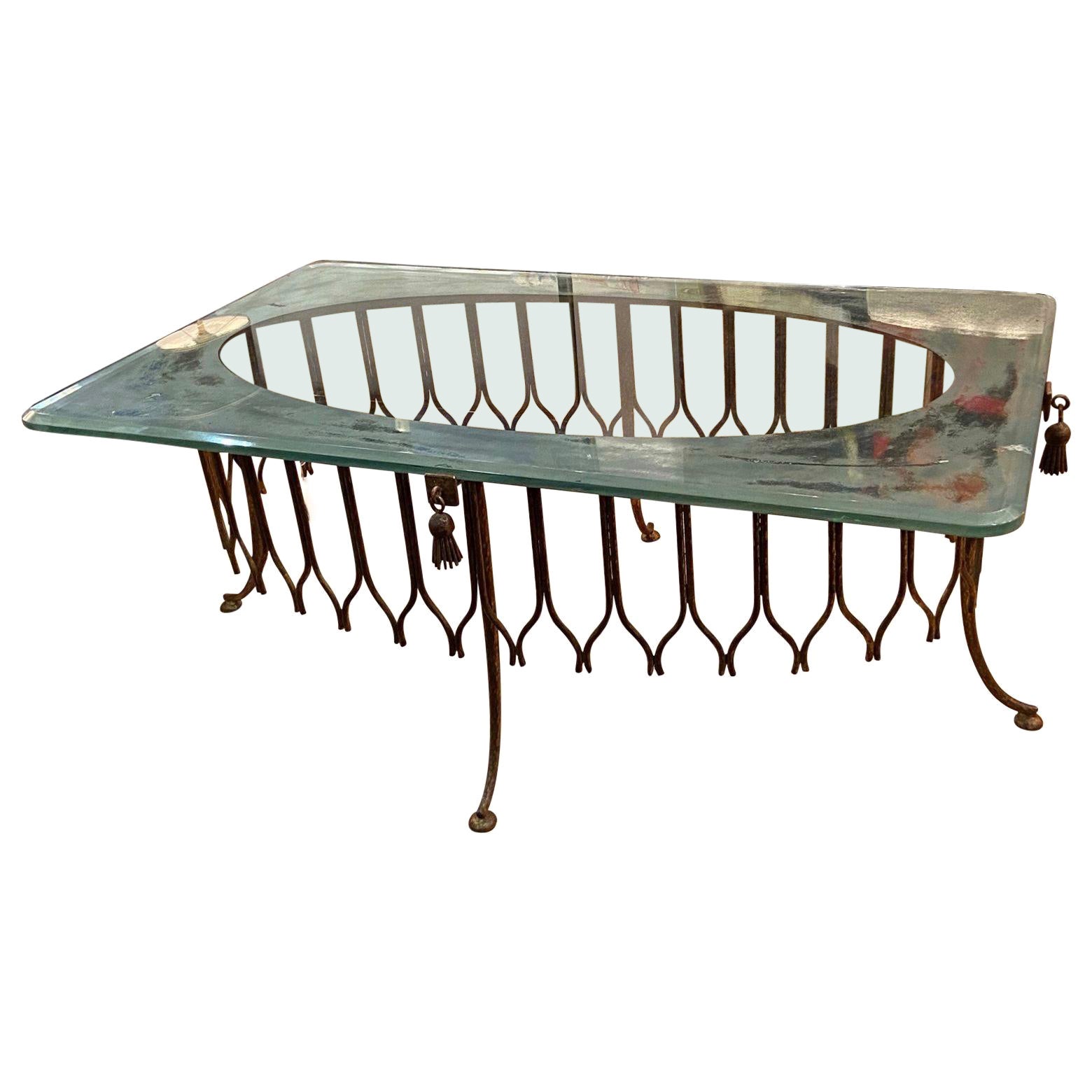 Twisted Wrought Iron Rope Gold Gilt Base Oval Racetrack Glass Top ...