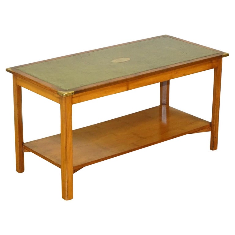 Bevan Funnell Military Campaign Yew Wood Green Leather Top Coffee Table ...