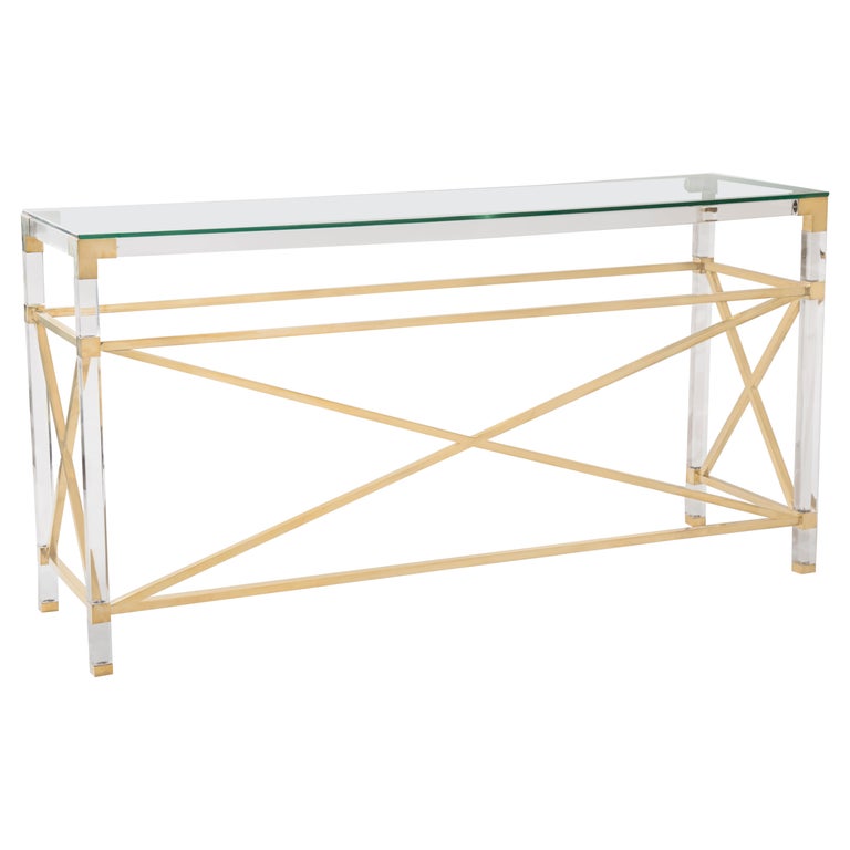 Elegant Timeless Brass and Plexiglass/ Acrylic Console with Glass Top ...