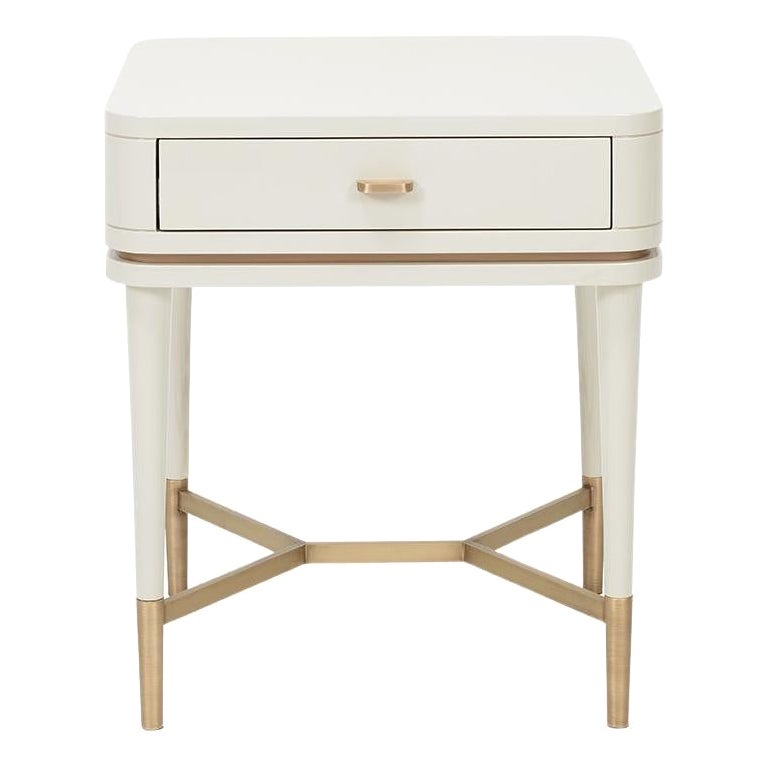 Cris Nightstand in Cream and Antique Brass Feet and Handle For Sale at ...