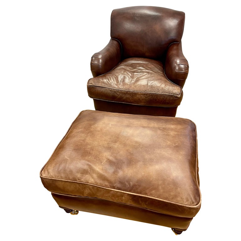 Rare Signed George Smith Leather Club Chair Armchair and Ottoman For ...