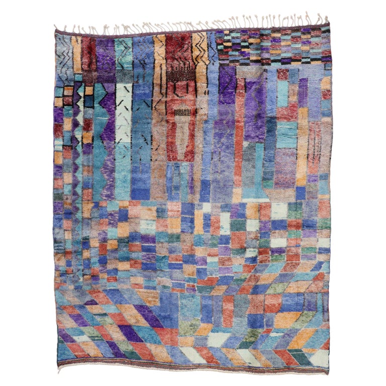 New Color Block Moroccan Rug with Cubist Abstract Expressionist Style ...