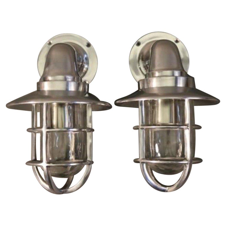 Pair of Hooded Aluminum Companionway Ship's Lights at 1stDibs
