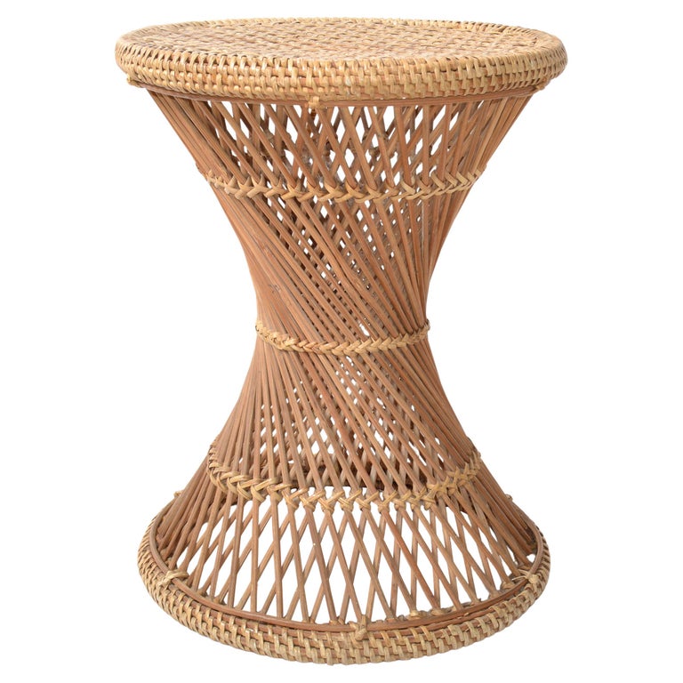 Vintage Bohemian Round Handwoven Rattan / Wicker Drum, Side, Drink ...