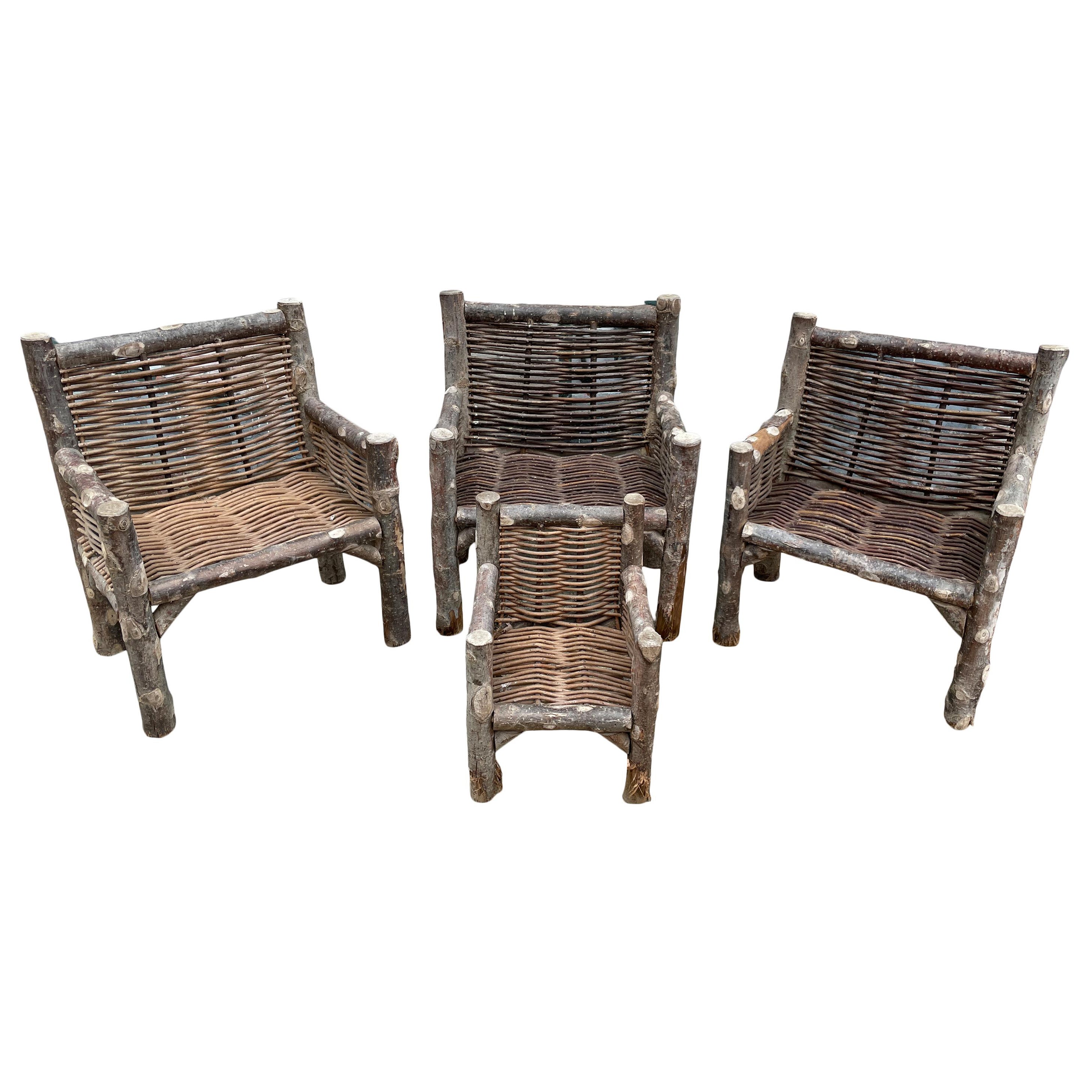 Set of 4 Modern Rustic Organic Chairs Solid Wood Adirondack Lumber For ...