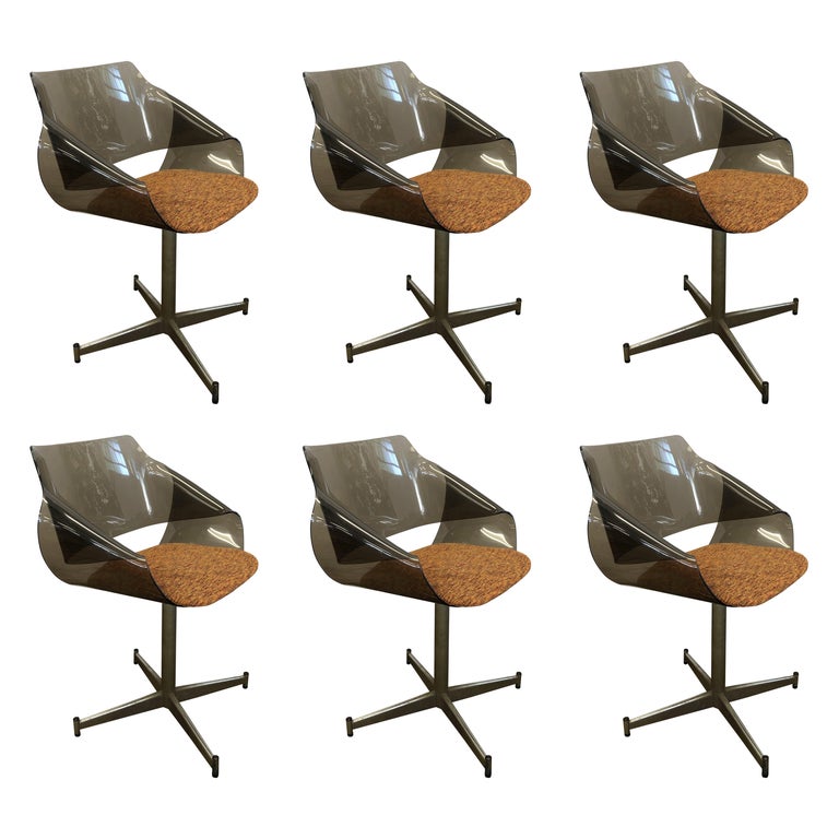 Mid-Century Modern Black Acrylic Swivel Chairs, Set of 6 For Sale at ...