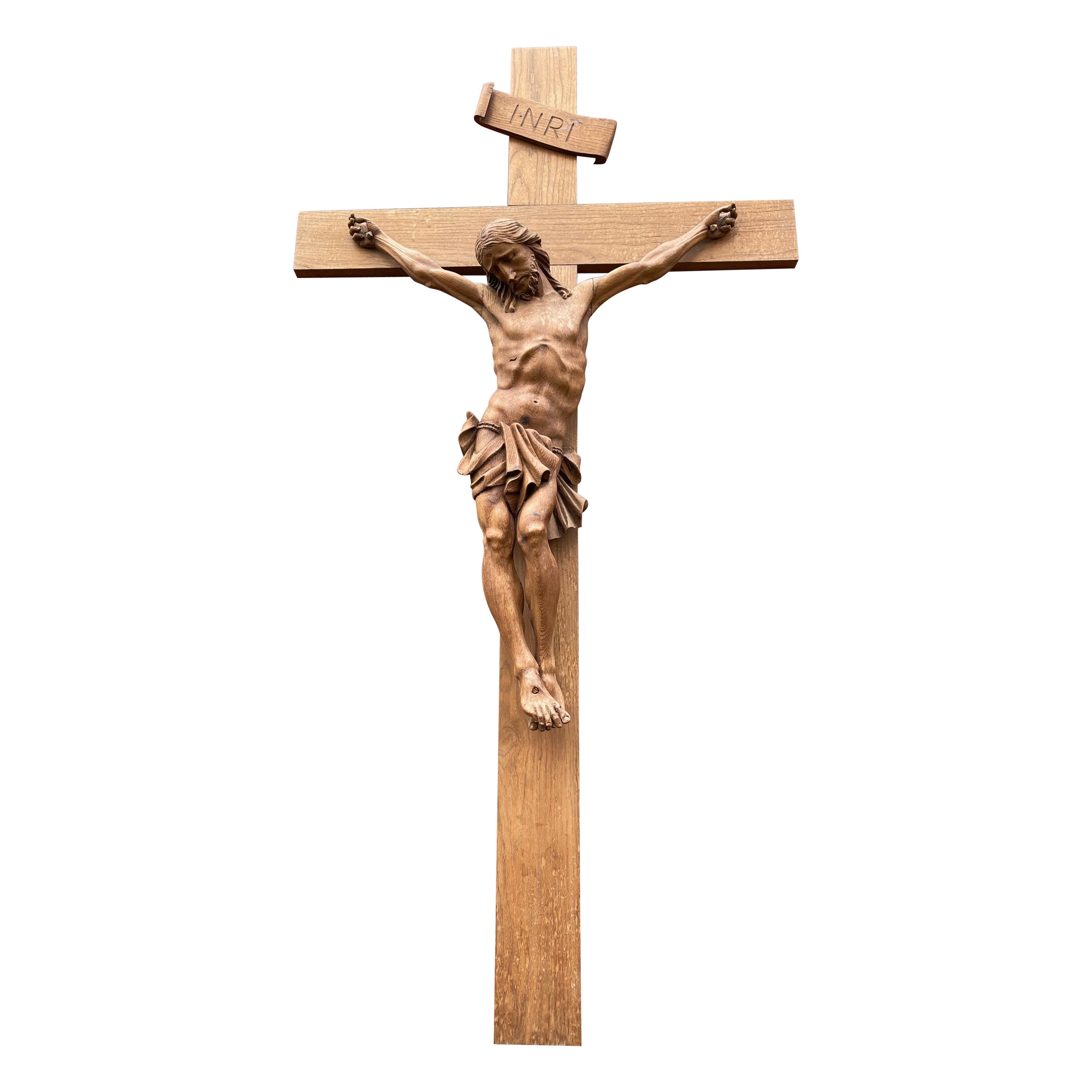Large Crucifix with an Antique and Rare Size Hand Carved Wooden Corpus ...
