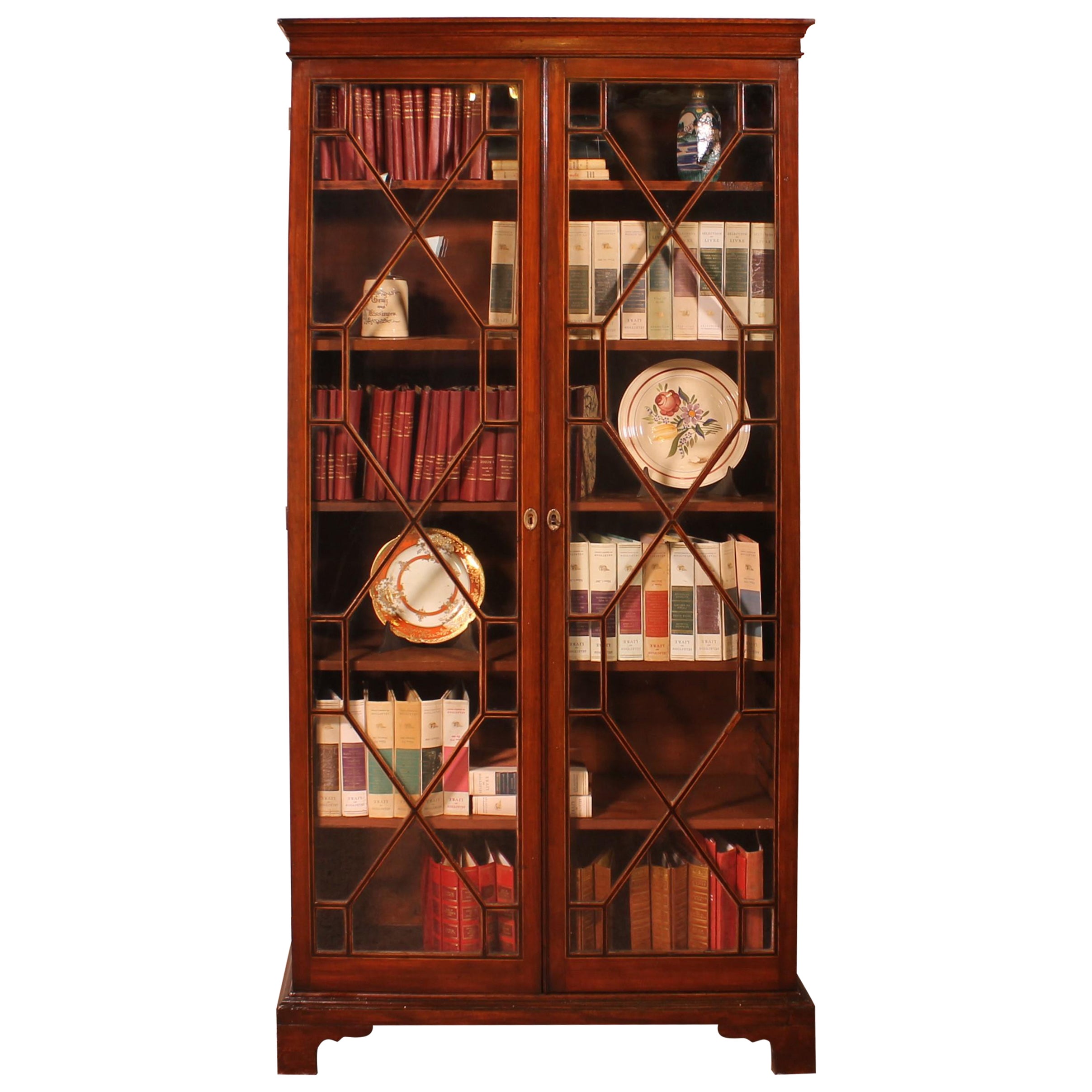 Antique English Bookcase in Mahogany, Queen Anne Style at 1stDibs