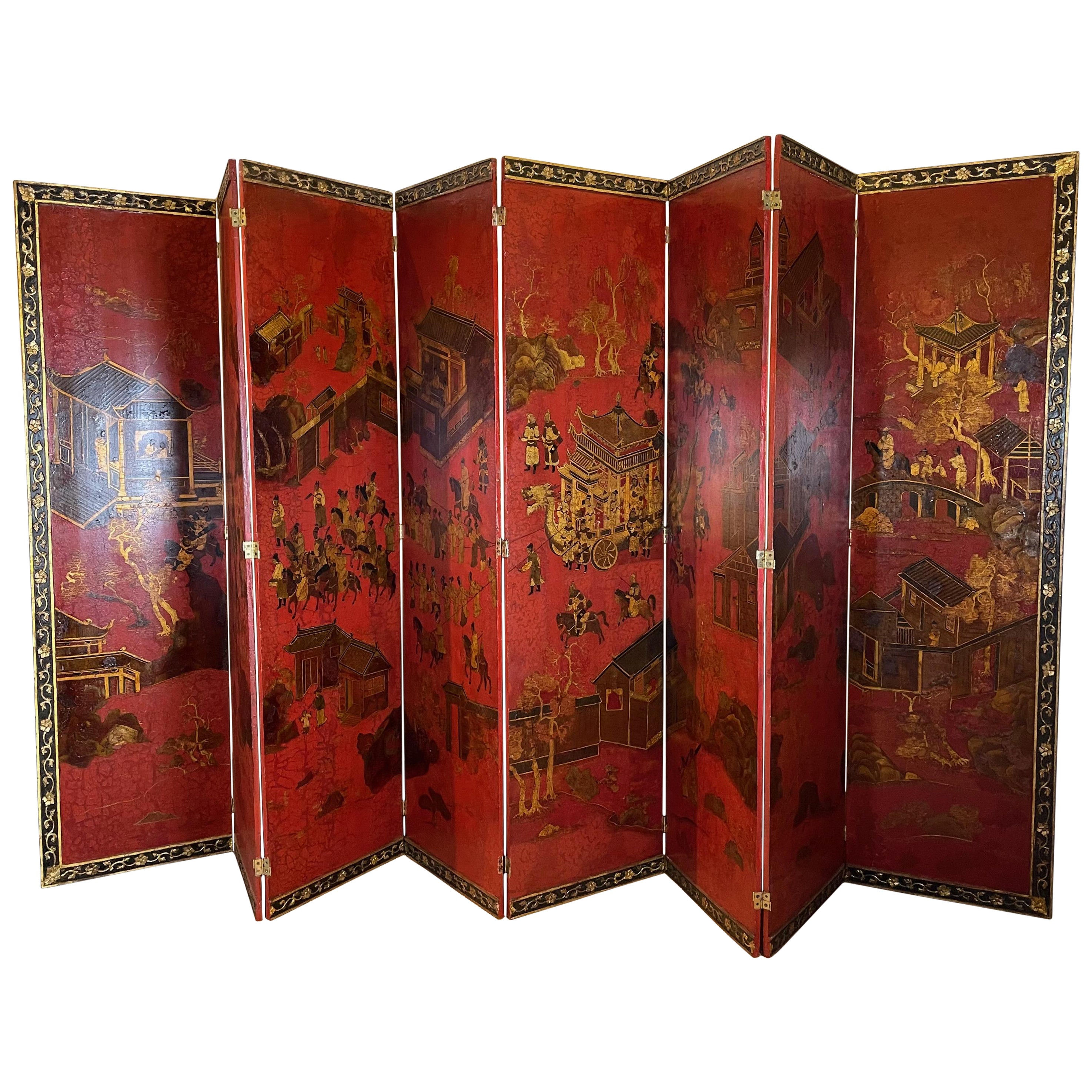Six Screen Chinese Red Lacquered Room Divider at 1stDibs