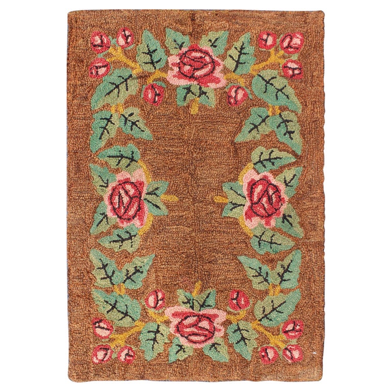 Vintage All-Over American Hooked Rug with Large Flower Design For Sale ...