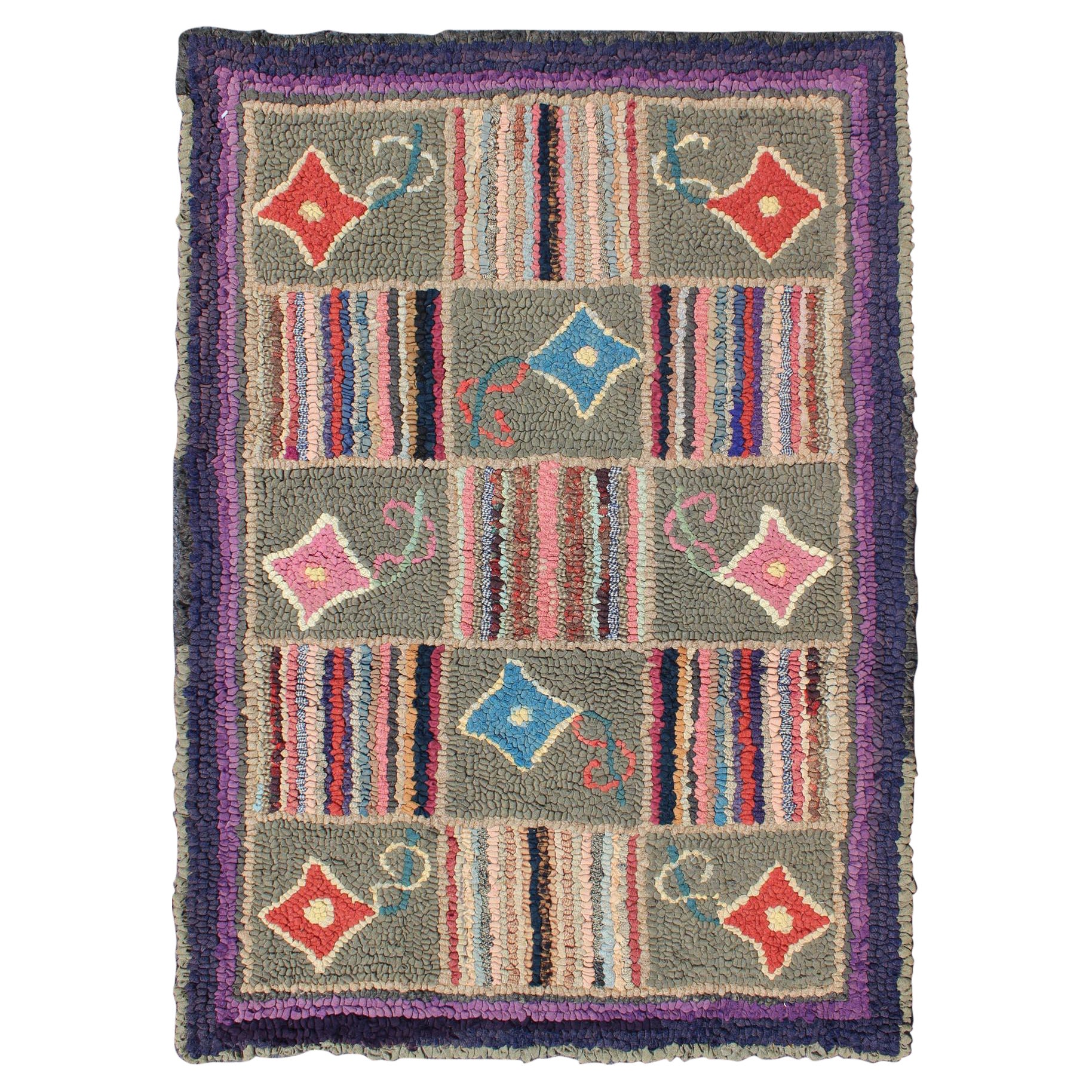 Large Jute Rug with Geometric Design at 1stDibs